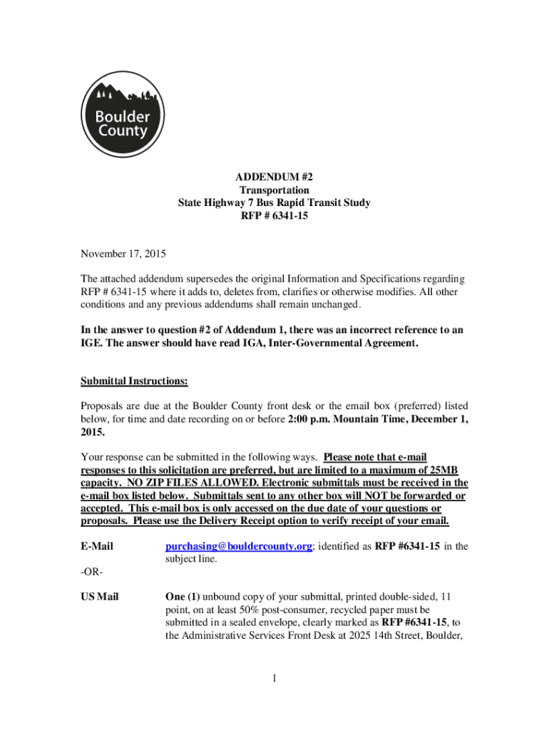 Fillable Online Transportation State Highway 7 Bus Rapid Transit Study Rfp # 6341-15 Fax Email ...