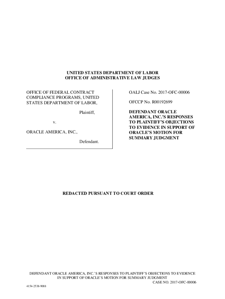 Fillable Online Oracle America's Responses to Plaintiff's Objections Fax Email Print - pdfFiller