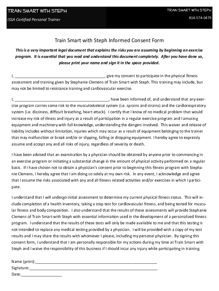 Fillable Online Train Smart With Steph Informed Consent Form Fax Email Print - pdfFiller
