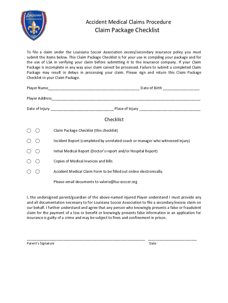 Fillable Online Claim Package Checklist Fax Email Print - pdfFiller