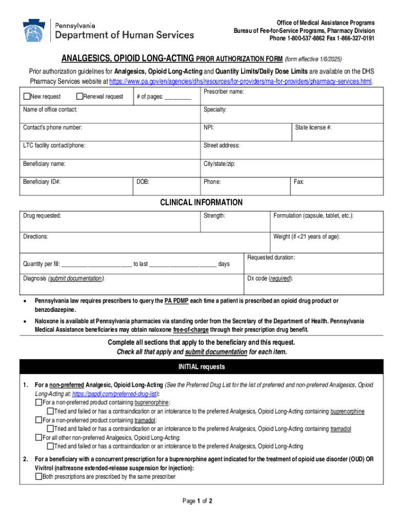 Fillable Online Analgesics, Opioid Long-acting Prior Authorization Form ...