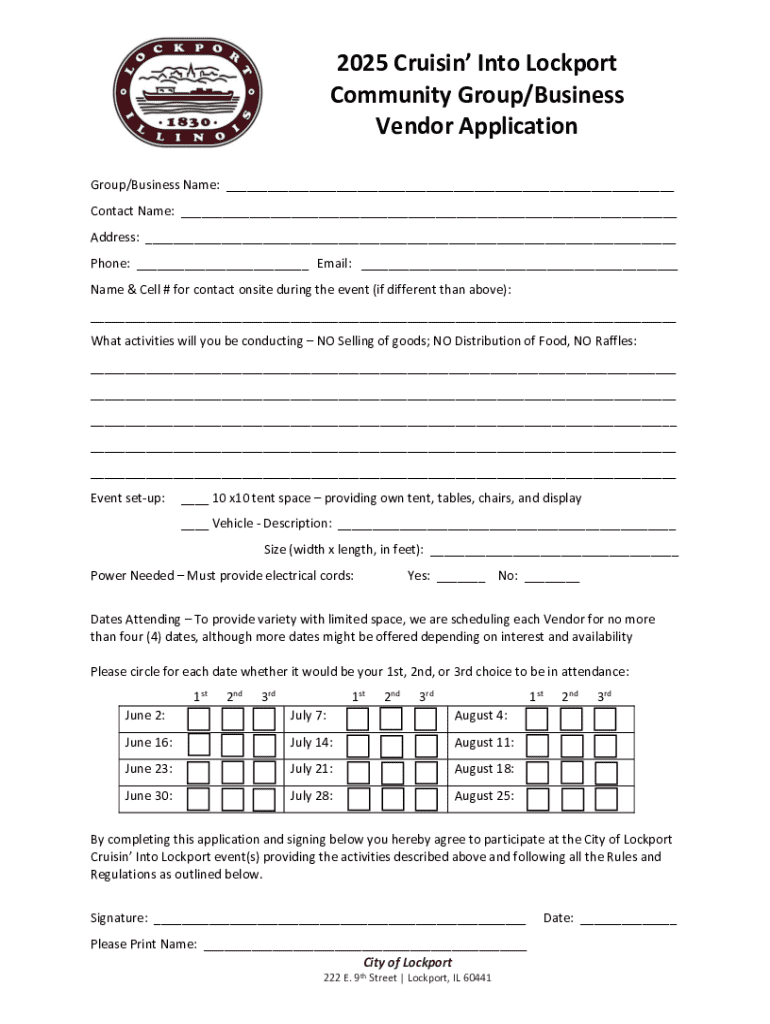 Fillable Online 2025 Cruisin’ Into Lockport Vendor Application Fax ...