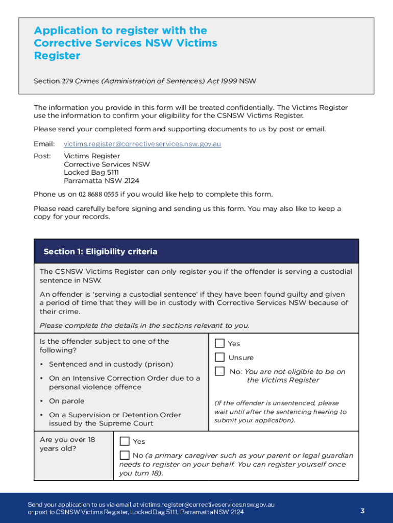 Fillable Online Csnsw Victims Register Application Form Fax Email Print ...