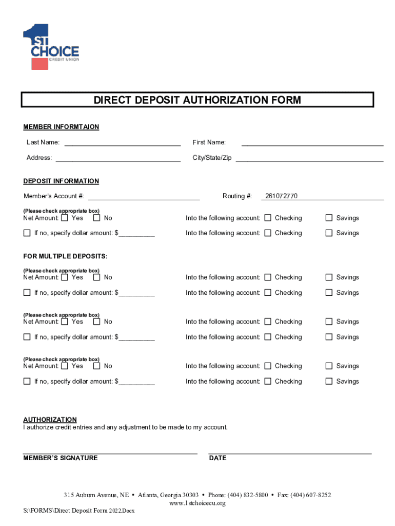 Fillable Online Direct Deposit Authorization Fax Email Print - pdfFiller