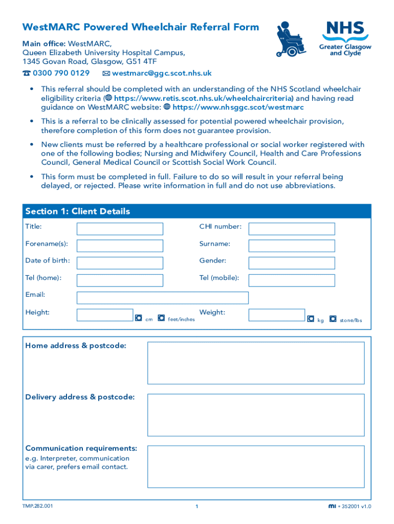 Fillable Online Westmarc Powered Wheelchair Referral Form Fax Email Print - pdfFiller