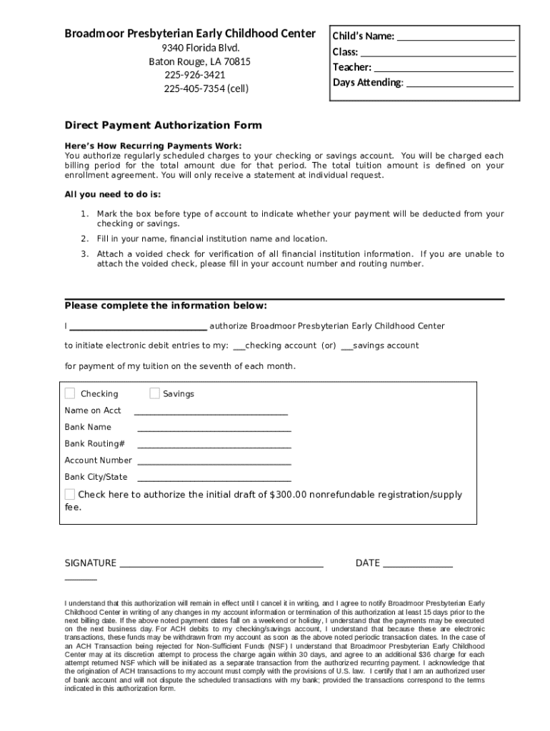 Direct Payment Authorization Doc Template | pdfFiller