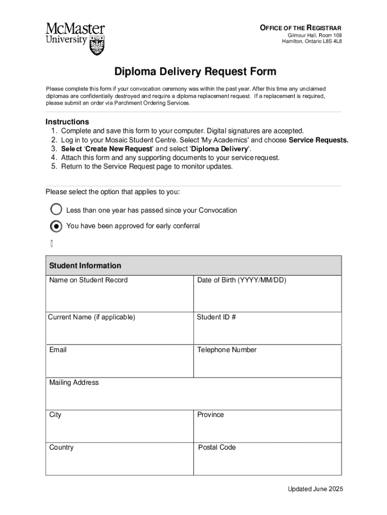 Fillable Online Diploma Delivery Request Form Fax Email Print - pdfFiller