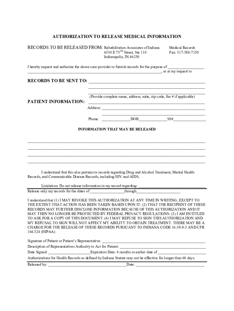 Fillable Online Authorization to Release Medical Information Fax Email Print - pdfFiller