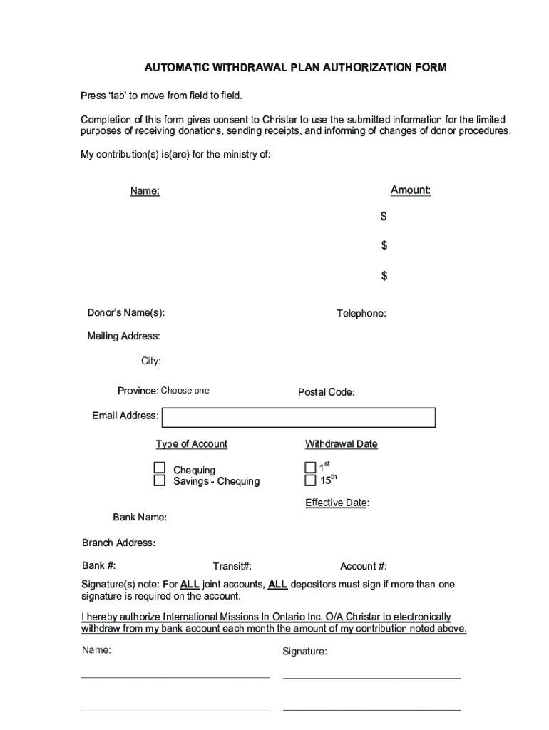 Fillable Online Automatic Withdrawal Plan Authorization Fax Email Print - pdfFiller