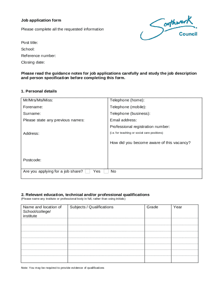 Job Application Doc Template | pdfFiller