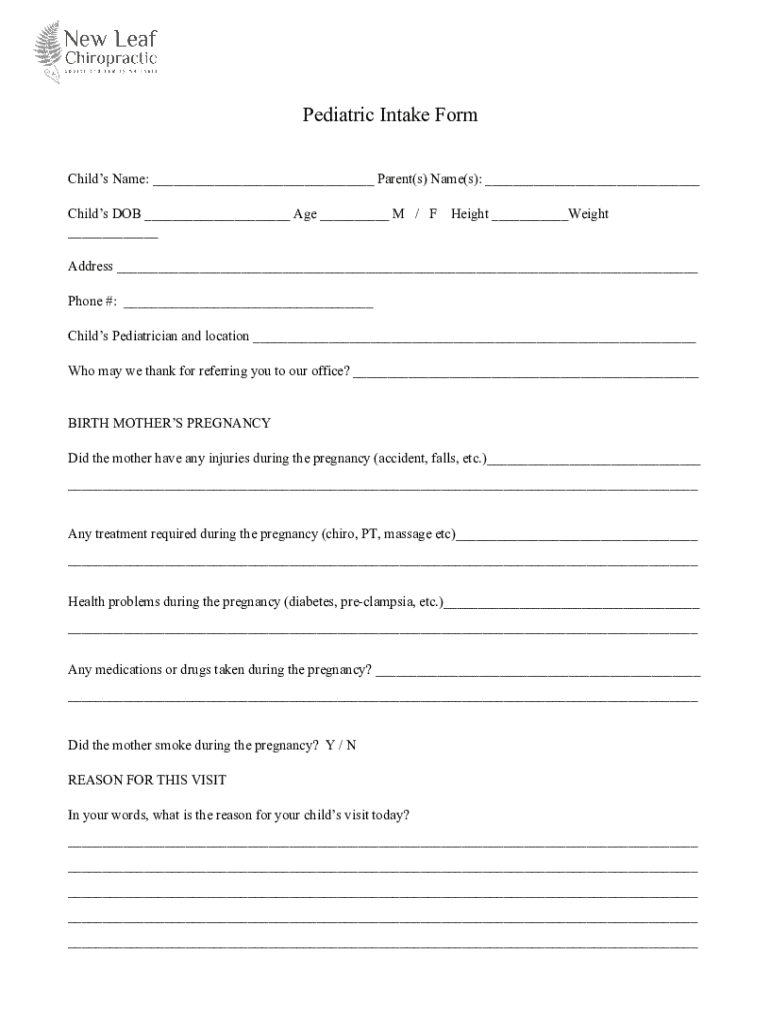 Fillable Online Pediatric Intake Form Fax Email Print - pdfFiller