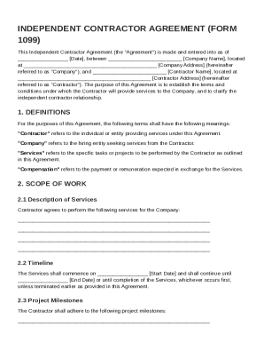 Fillable Online Independent Contractor Agreement (Form 1099) Fax Email ...