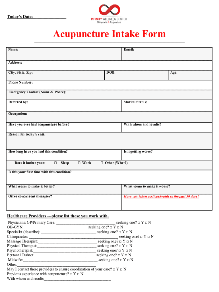 Fillable Online Acupuncture Intake and Consent Form Fax Email Print ...
