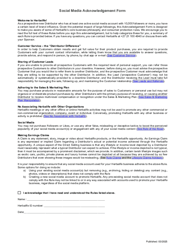 Fillable Online Social Media Acknowledgement Form Fax Email Print ...