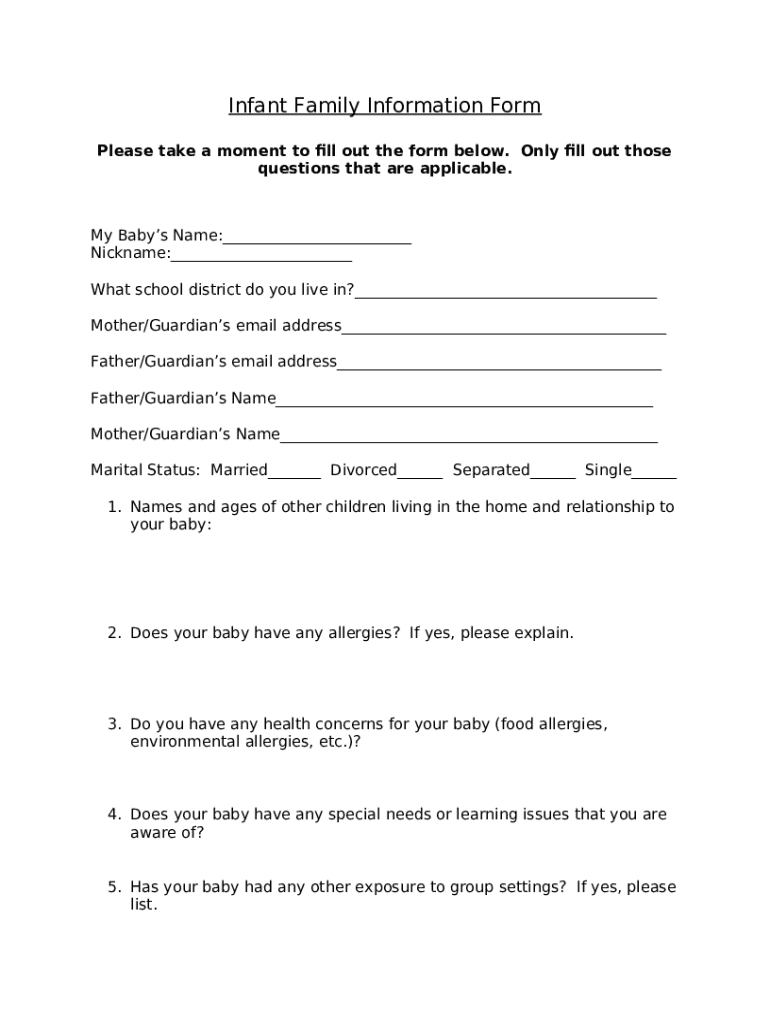Infant Family Ination Doc Template | pdfFiller