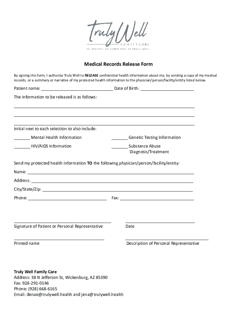 Fillable Online Medical Records Release Authorization Fax Email Print - pdfFiller