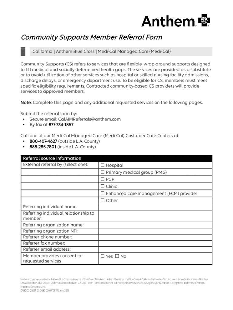 Fillable Online Community Supports Member Referral Form Fax Email Print - pdfFiller