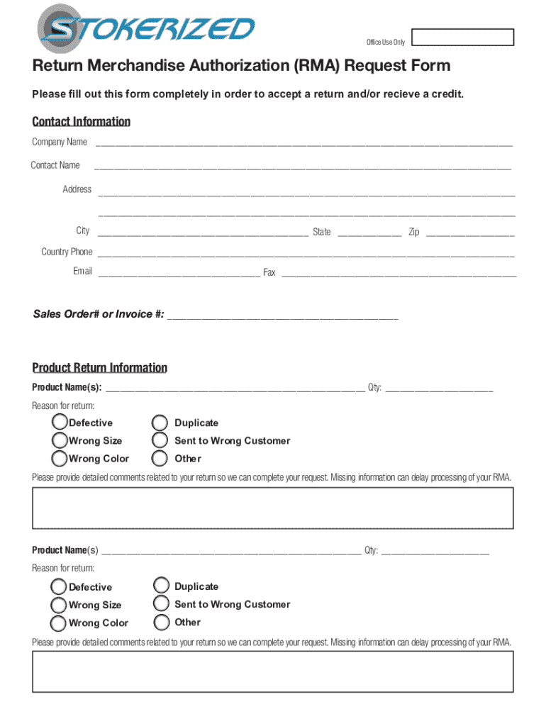 Fillable Online Return Merchandise Authorization (rma) Request Form Fax ...