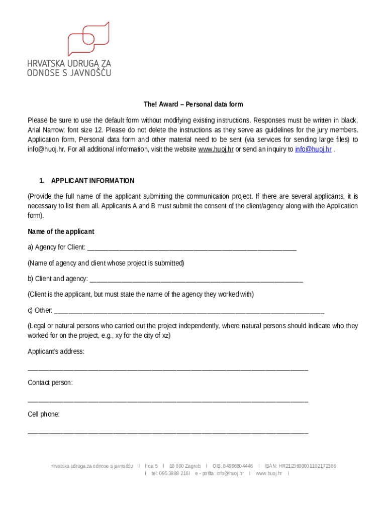 the! Award - Personal Data Doc Template | pdfFiller