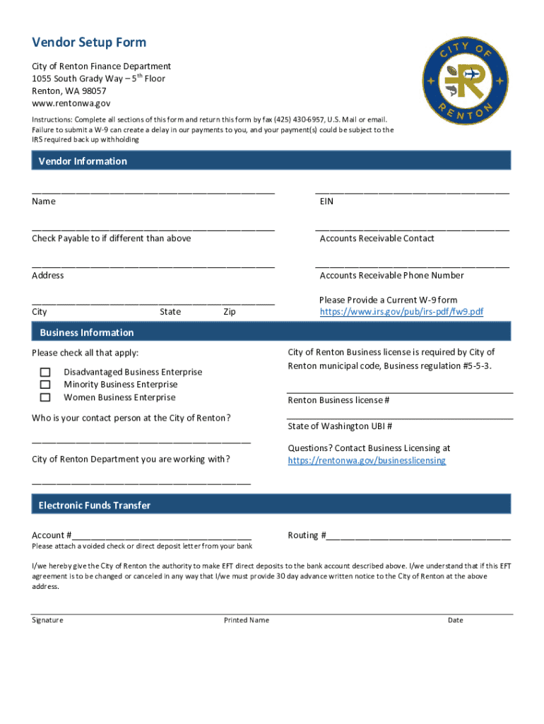 Fillable Online Vendor Setup Form Fax Email Print - pdfFiller