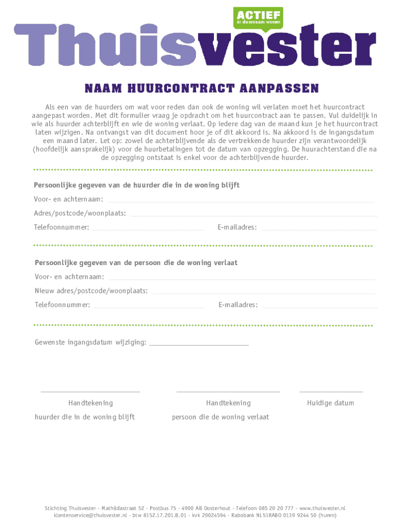 Fillable Online Aanpassing Huurcontract Fax Email Print - pdfFiller