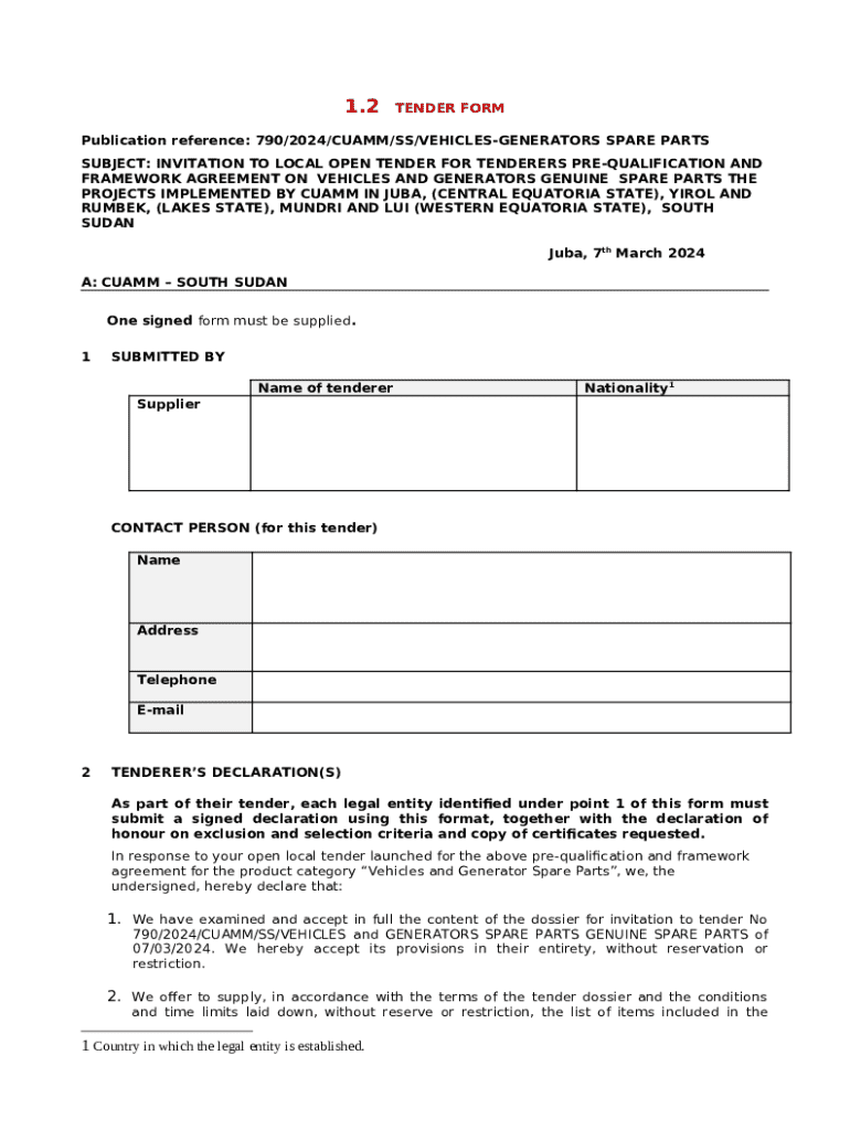 Tender Doc Template | pdfFiller