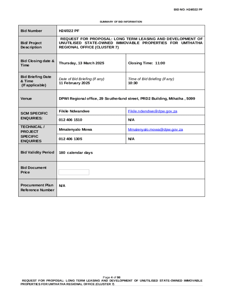 Bid Document Doc Template | pdfFiller