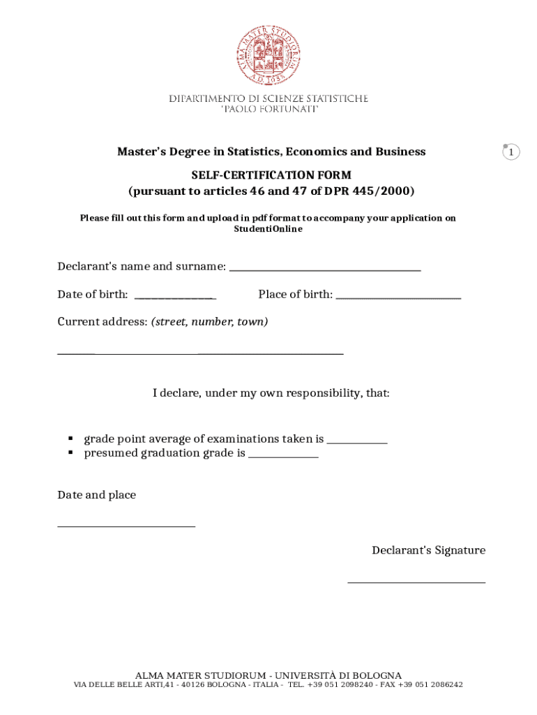 Self-certification Doc Template | pdfFiller