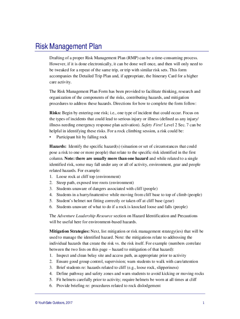 Fillable Online Risk Management Plan Fax Email Print - pdfFiller