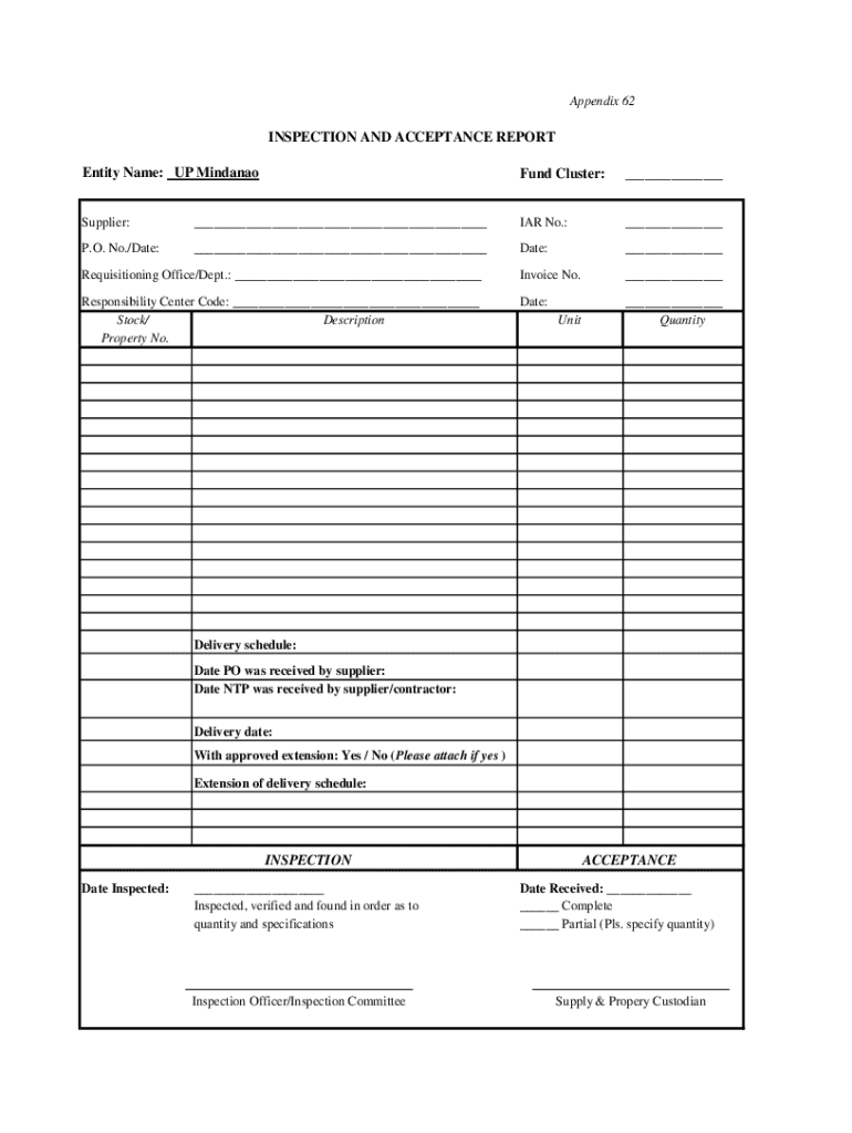 Fillable Online Inspection and Acceptance Report Fax Email Print - pdfFiller