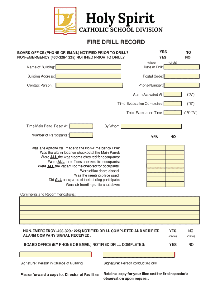 Fillable Online Fire Drill Record Fax Email Print - pdfFiller