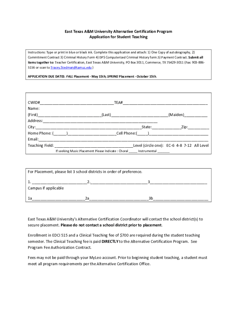 Fillable Online Application for Student Teaching Fax Email Print - pdfFiller