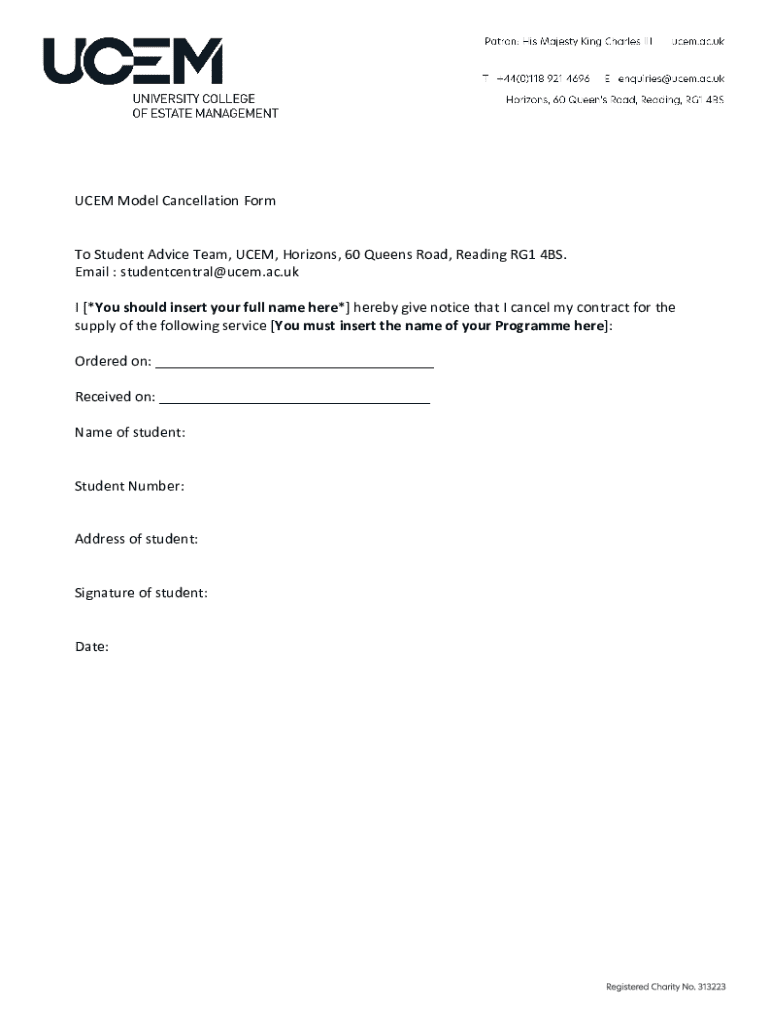 Fillable Online Ucem Model Cancellation Form Fax Email Print - pdfFiller