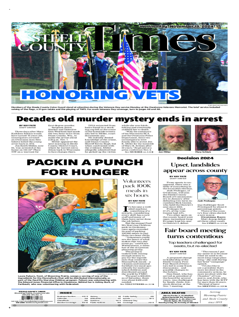 Fillable Online Steele County Times - November 13, 2024 Edition Fax ...