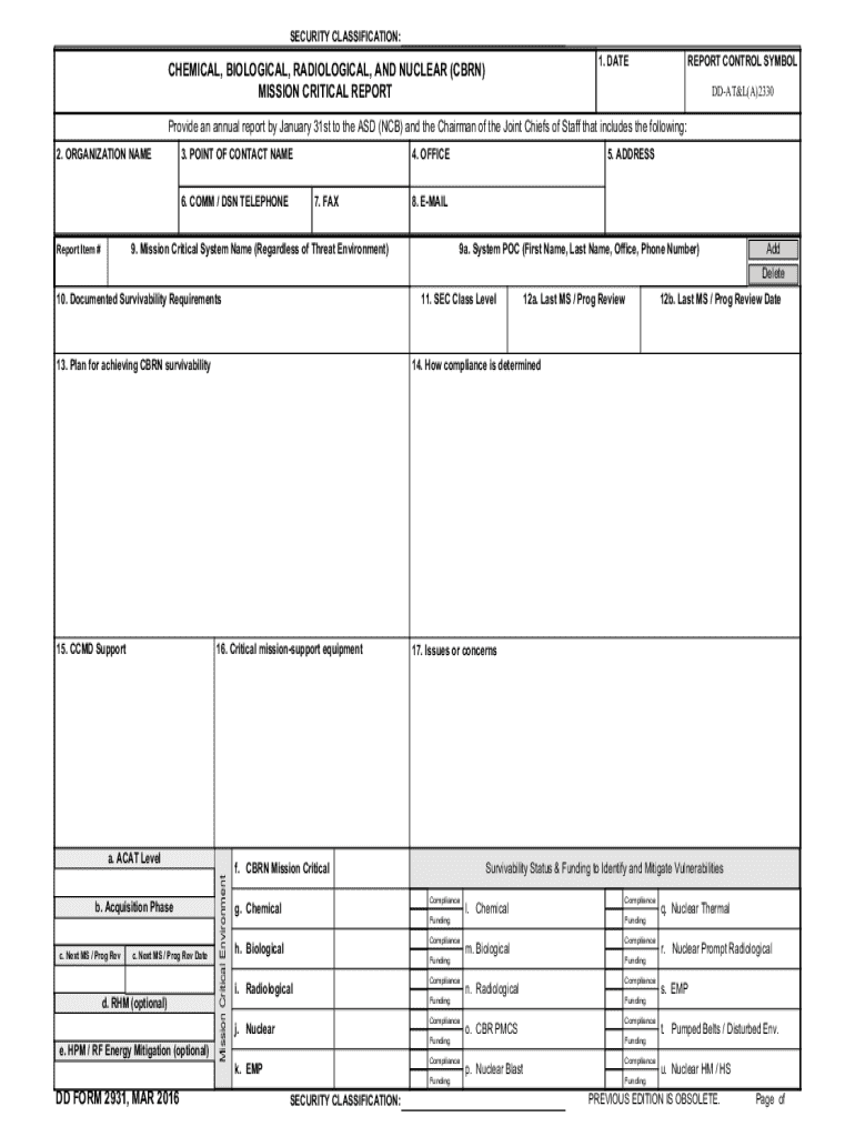 Fillable Online DD Form 2931, Chemical, Biological, Radiological, and ...