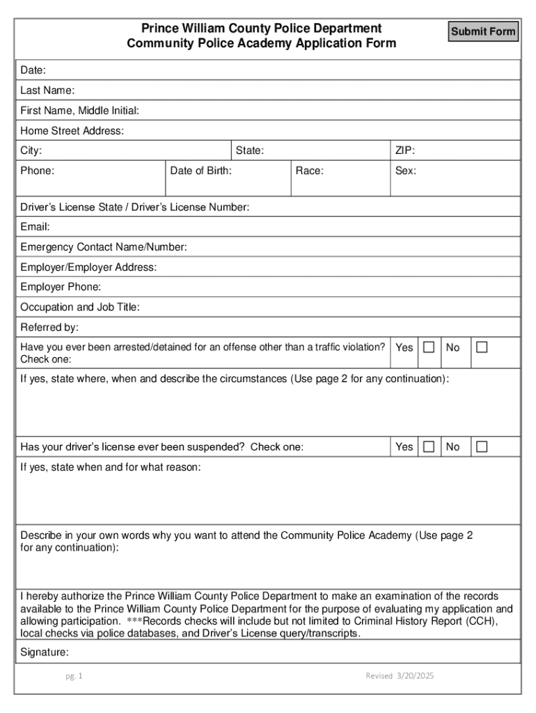 Fillable Online Prince William County Police Department Community ...