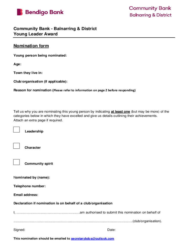 Fillable Online Community Bank - Balnarring & District Young Leader Award Fax Email Print ...