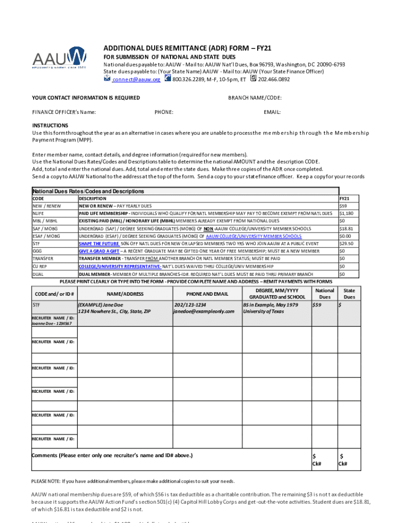 Fillable Online Additional Dues Remittance (adr) Form Fax Email Print ...