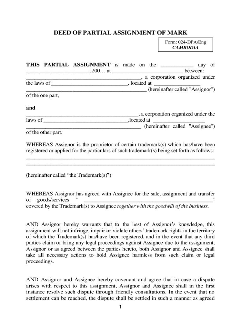 Fillable Online Deed of Partial Assignment of Mark Fax Email Print - pdfFiller