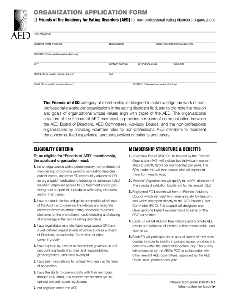 Fillable Online Friends of the Academy for Eating Disorders Membership ...