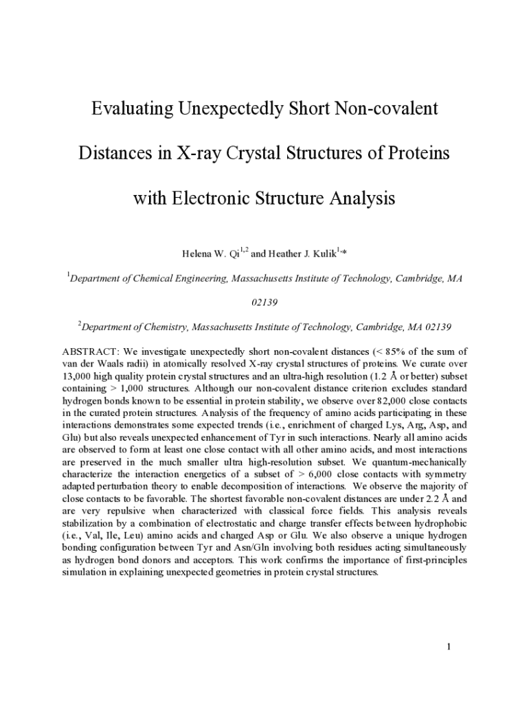 Fillable Online Evaluating Short Non-covalent Distances in Protein Structures Fax Email Print ...