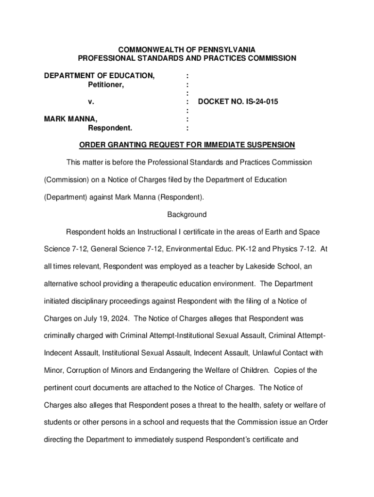 Fillable Online Order Granting Request for Immediate Suspension Fax Email Print - pdfFiller