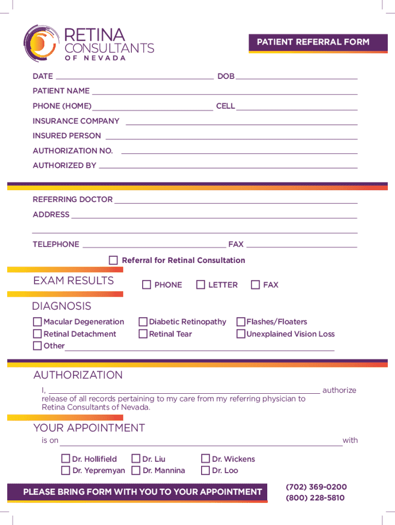 Fillable Online Patient Referral Form for Retinal Consultation Fax Email Print - pdfFiller
