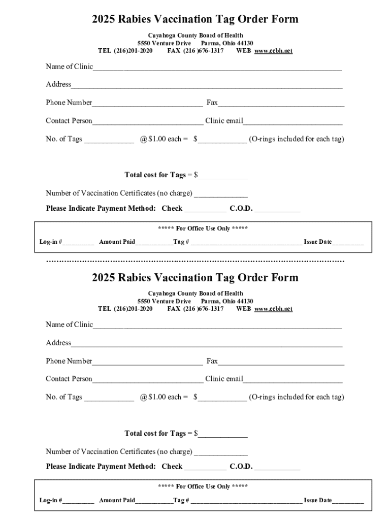 Fillable Online 2025 Rabies Vaccination Tag Order Form Fax Email Print ...