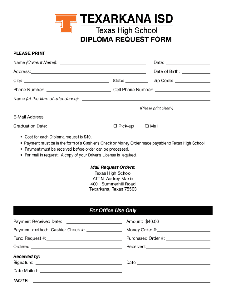 Fillable Online Diploma Request Fax Email Print - pdfFiller