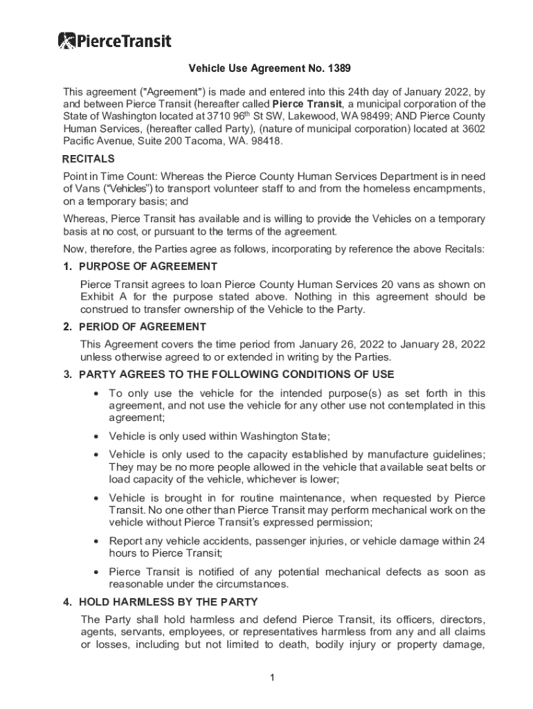 Fillable Online Vehicle Use Agreement Fax Email Print - pdfFiller