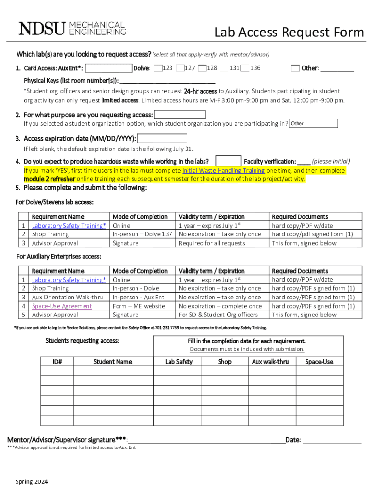 Fillable Online Lab Access Request Form Fax Email Print - pdfFiller