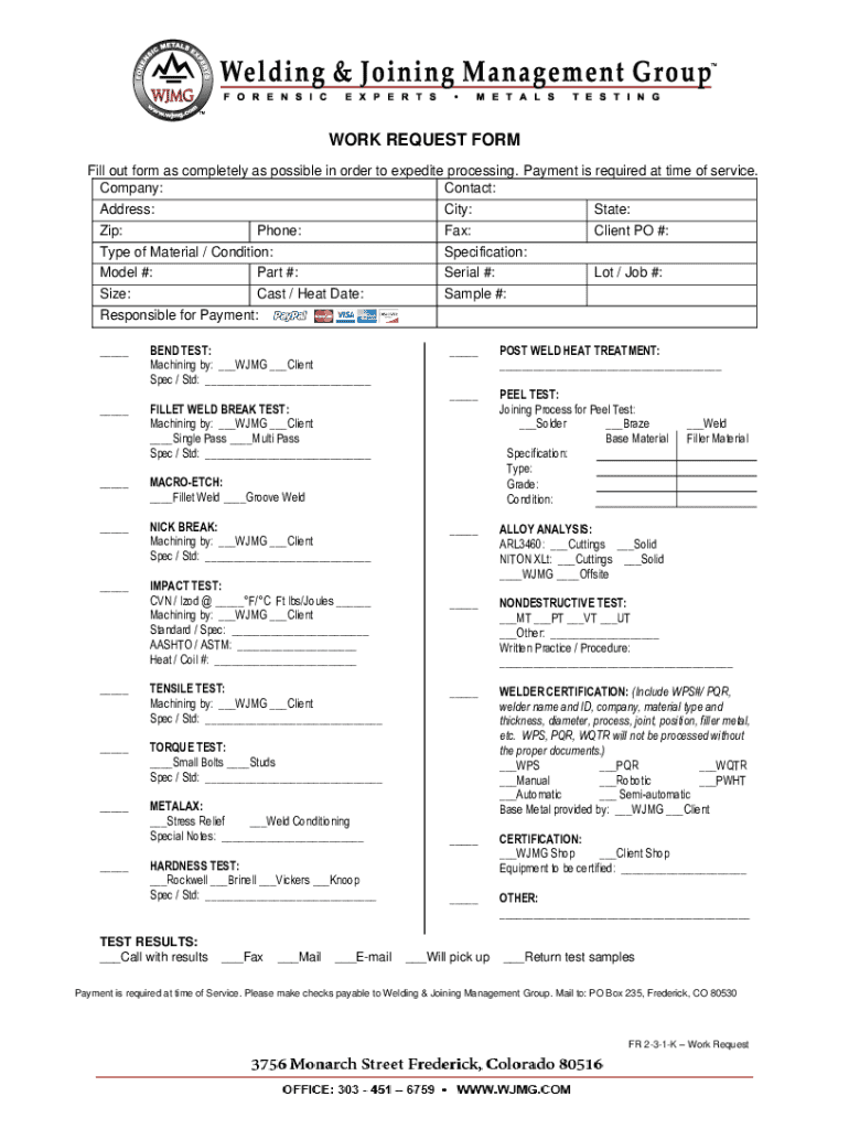 Fillable Online Work Request Form Fax Email Print - pdfFiller