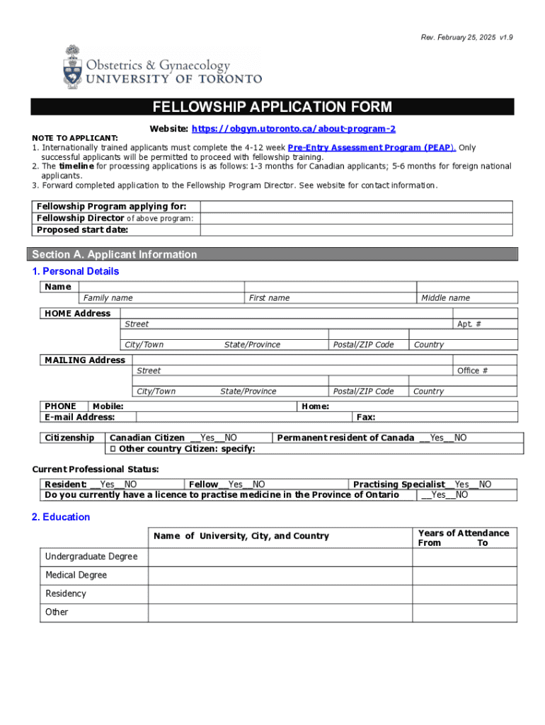 Fillable Online Fellowship Application Form Fax Email Print - pdfFiller