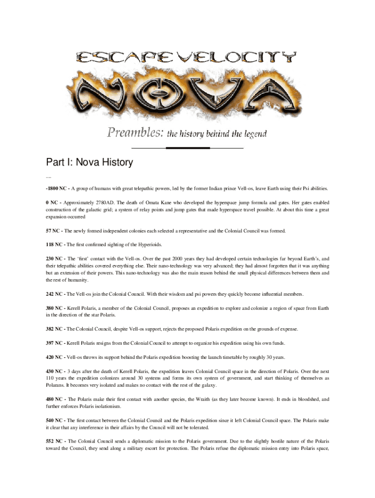 Fillable Online Escape Velocity Nova Preambles Fax Email Print - pdfFiller